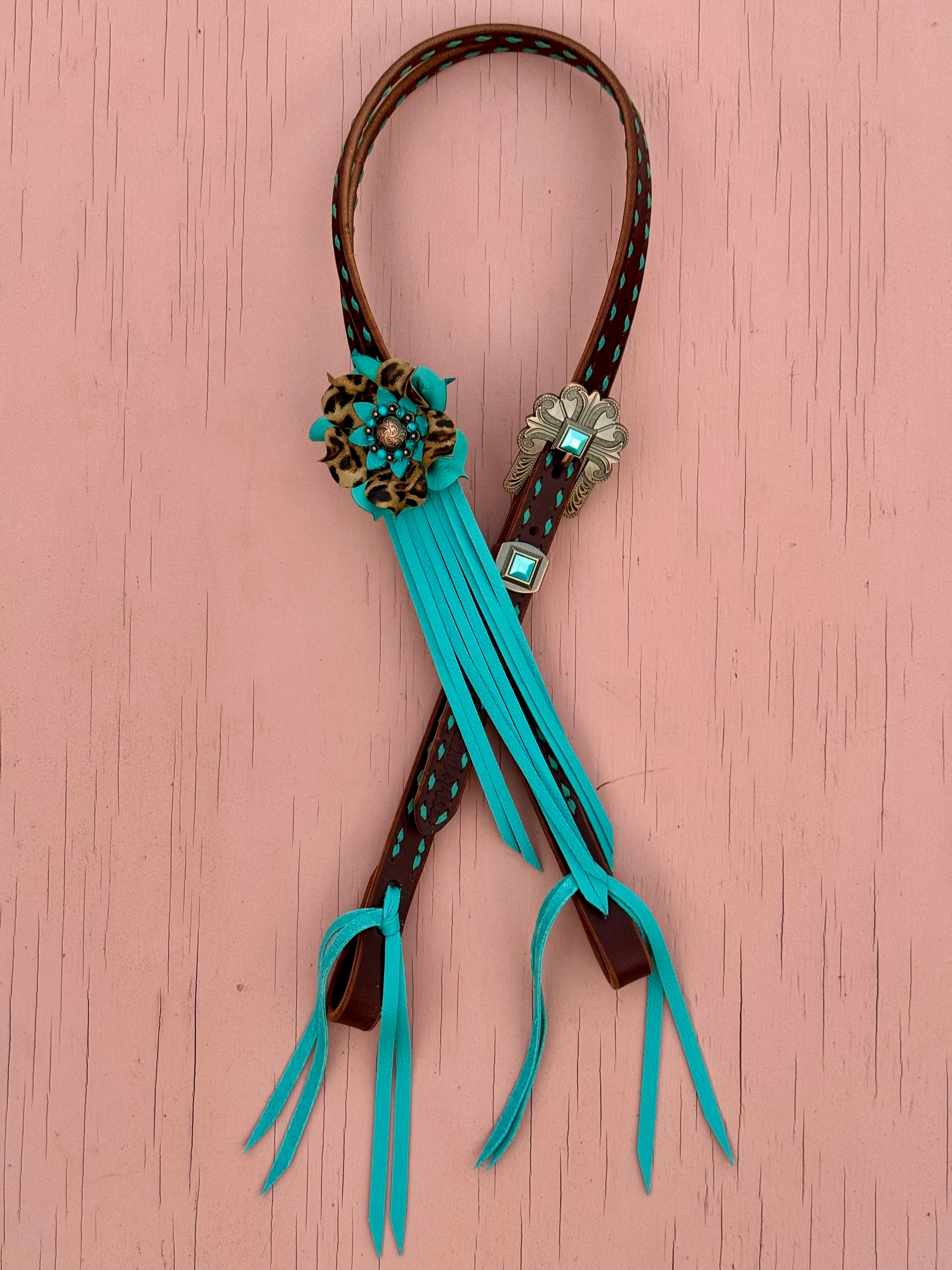 Chocolate & Turquoise Cheetah Headstall – ThePunchyPosey